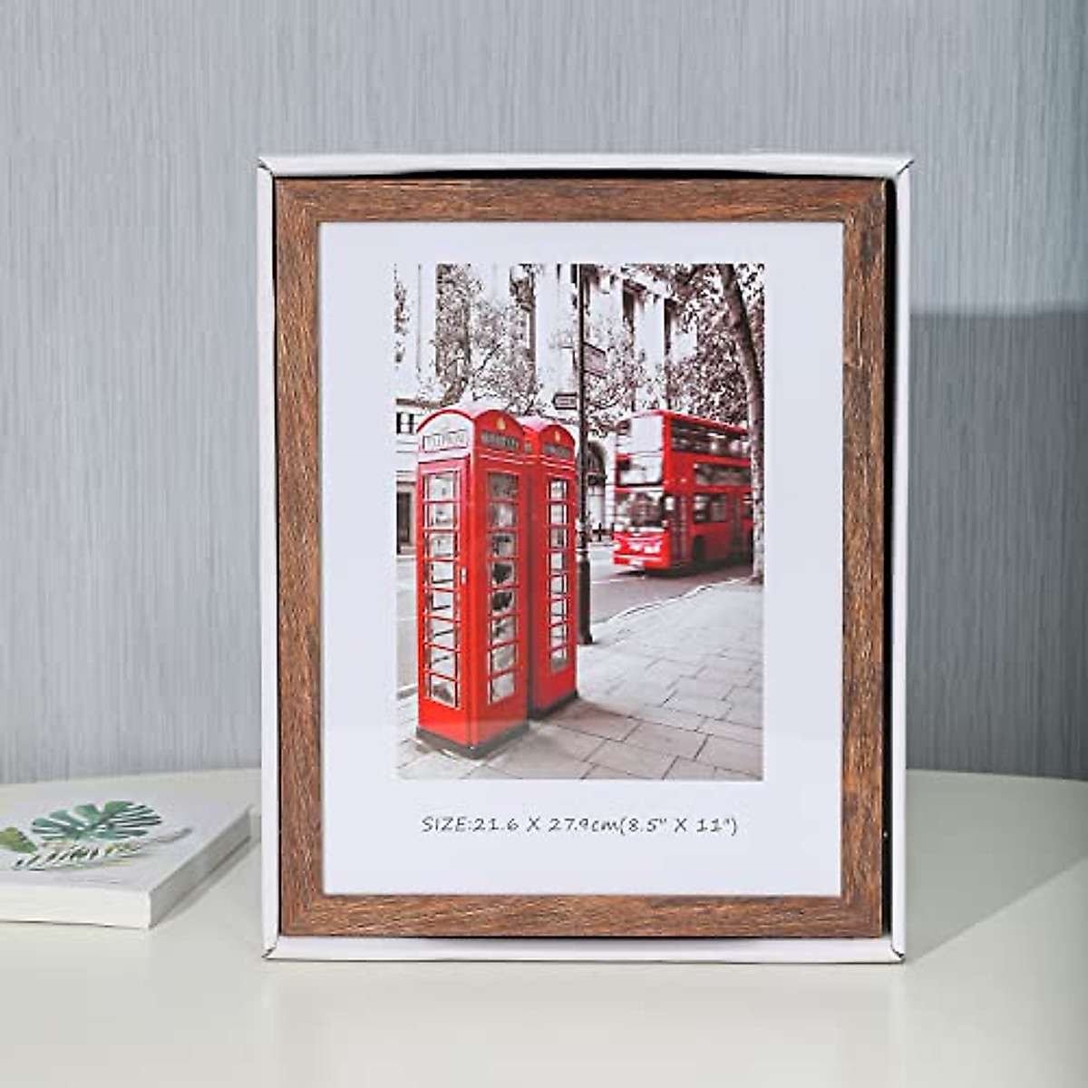 8.5x11 Picture Frame Set of 6, Certificate Document Frame Set with Display Box, Rustic Style Antique Brown Wood Grain Photo Frame Suitable for Desktop Display and Wall Decoration.