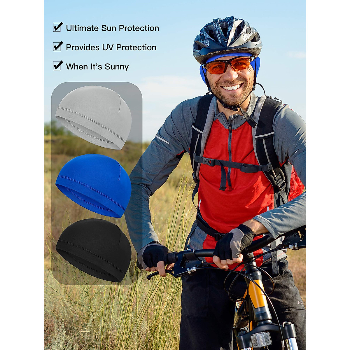 SATINIOR 9 Pieces Skull Caps Helmet Liner Running Hats Sweat Wicking Hats Cycling Caps for Men Women (Grey, Dark Blue, Black)