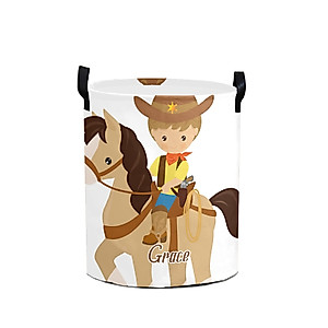 Western Cowboy Horse Personalized Laundry Basket Clothes Hamper Storage Handle Waterproof, Custom Collapsible Large Capacity , for Bedroom Bathroom Toy Decoration
