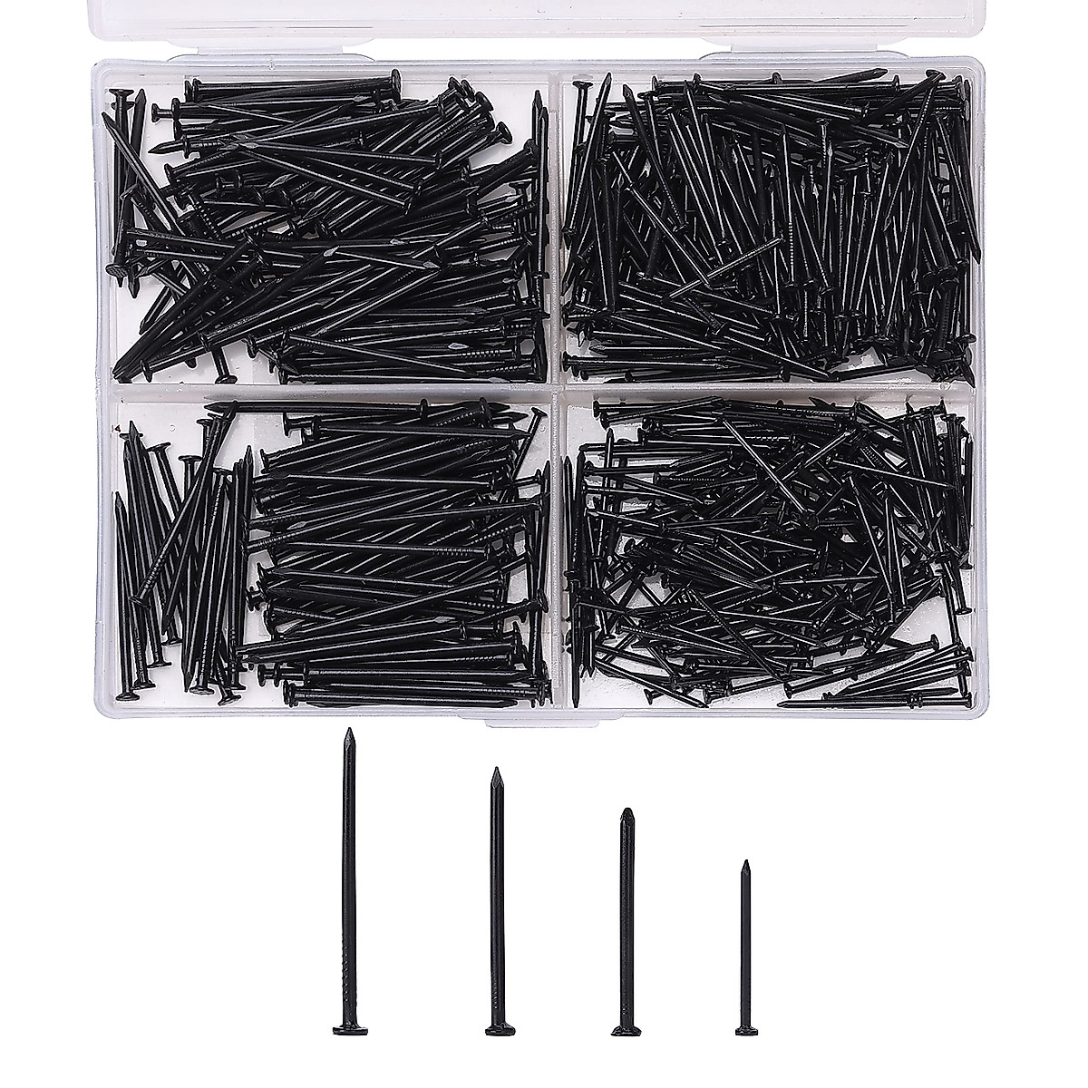 Mr. Pen- Nail Assortment Kit, 600 Pcs, 4 Sizes, Black, Small Nails, Nails for Hanging Pictures, Finishing Nails, Wall Nails for Hanging, Pin Nails, Hardware Nails, Assorted Nails, Galvanized Nails.
