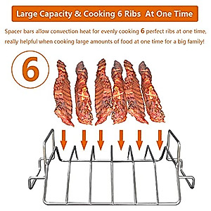 Rib Racks for Big Green egg, Smoking and Grilling Rib Rack, Big Green Egg Accessories, Turkey Roast Rack Dual-Purpose for Large and XLarge Big Green Egg,18" or bigger Kamado grill,100% Stainless Steel