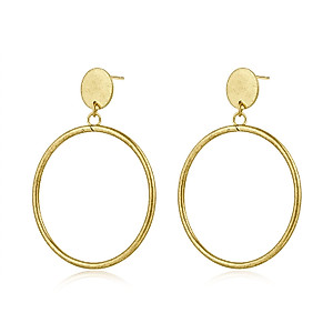 Doubnine Retro Hoop Earrings Bronze Boho Circle Matte Gold Disc Earrings Stud Chic Jewelry for Women