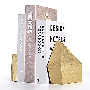 Ambipolar Decorative Gold Cast Iron Bookends, Home Decorative Bookends for Heavy Books, Abstract Bookends for Bookshelves, Office Desk, Living Room Decor