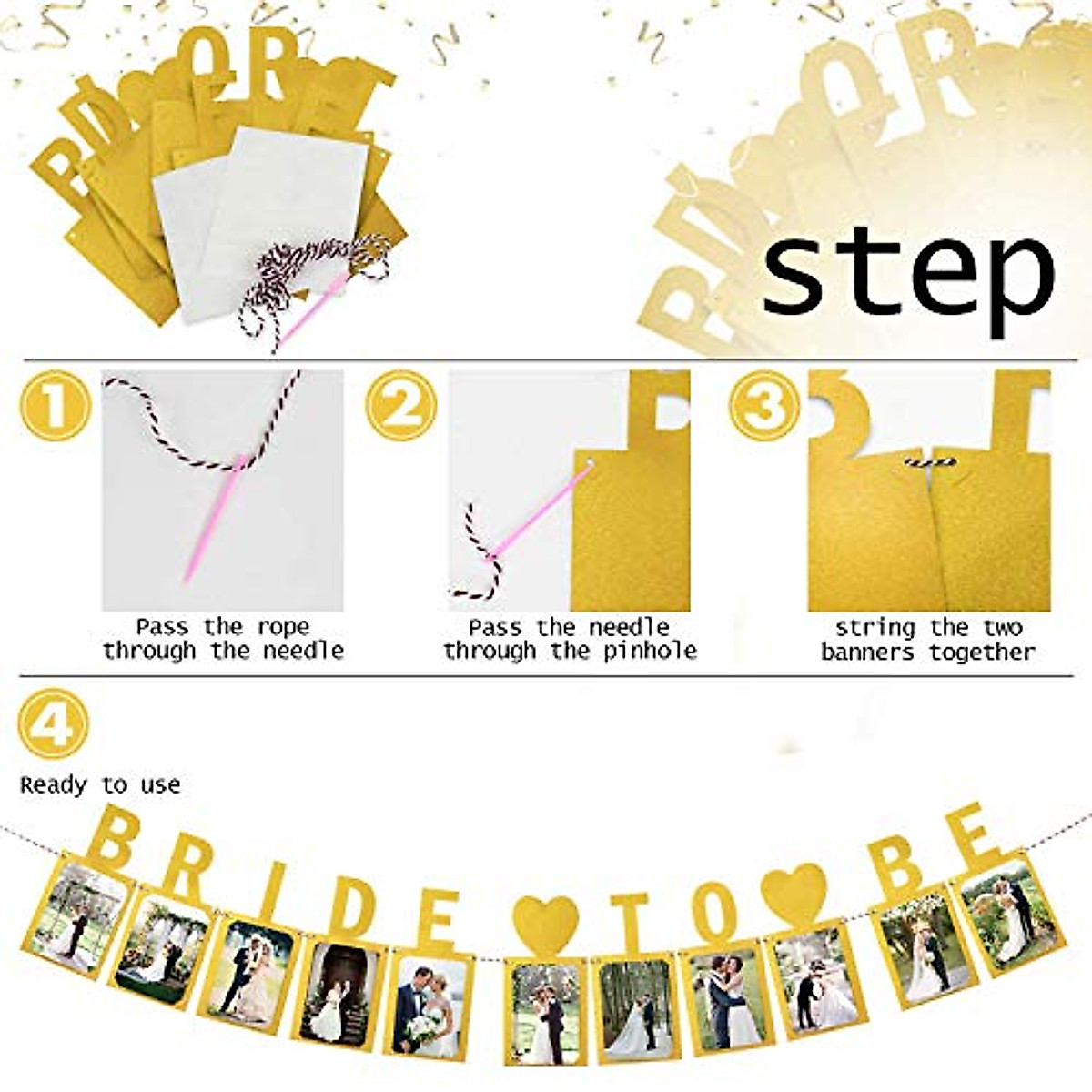 LINGPAR Bride to Be Photo Banner Gold Foiled for Wedding Sign Bridal Shower Banner Hen Night Decoration (Gold)
