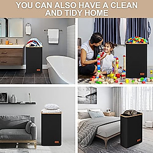 DOFASAYI Laundry Hamper with lid - 110L XL- Large Laundry Basket with Bamboo Handles, Portable Clothes Hamper for Dorm Room, Bathroom, bedroom, Grey foldable Hamper for Toys, closet, Clothing, Black