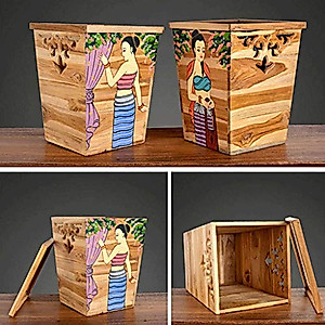 HASMI Garbage bin 1.6 Gallons Wood Waste Bin Decorative Trash Can Square Wastebasket Recycle Bin for Living Room Bedroom Office Trash Can Trash Can