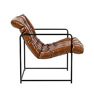 GIA Mid Century Modern Sling Accent Chair for Living Room, Bedroom, and Office, Set of 1, Upholstered in Brown PU Leather with Black Metal Base