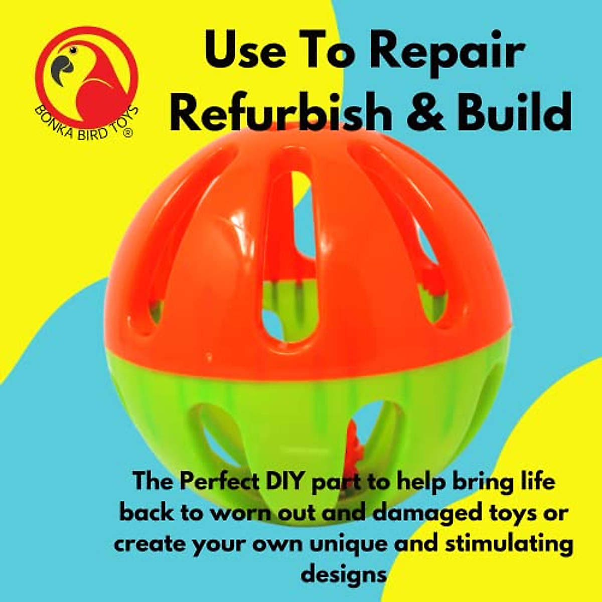 Bonka Bird Toys 2008 Huge 5" Plastic Ball Parrot Foraging Foot Talon Macaws Cockatoos Cats Small Dogs DIY Infant Baby Cages Cockatoo