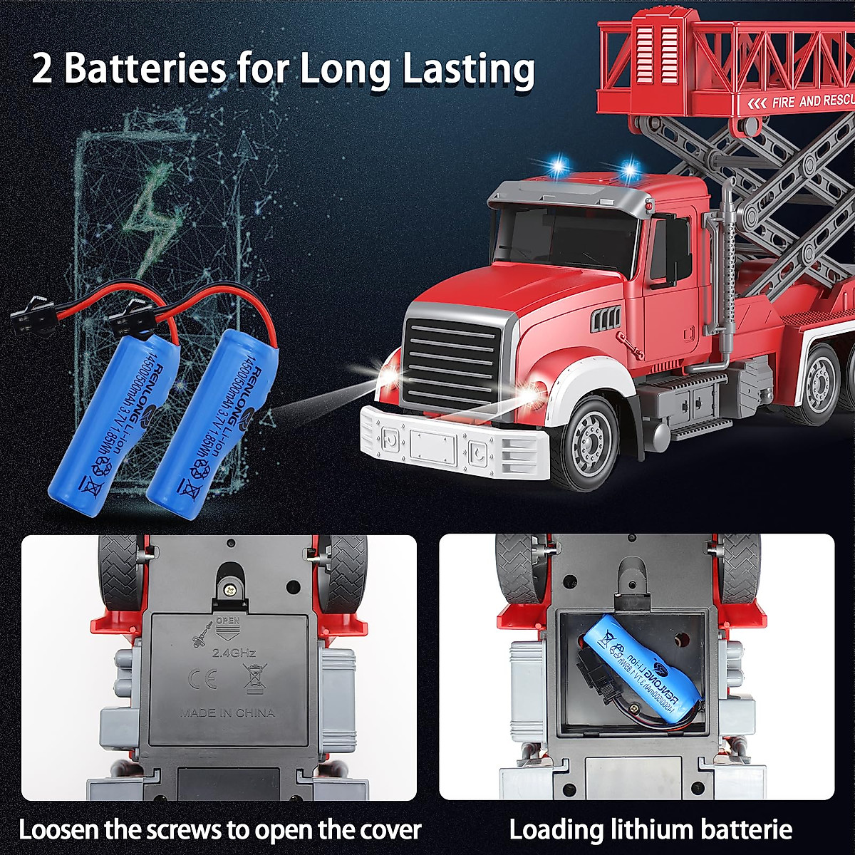 Mostop RC Fire Truck 7 Channel 2.4Ghz Remote Control Fire Engine Truck Toy, 14 inch City Rescue Firetruck Electric Hobby RC Truck Construction Toy with Light and Sounds