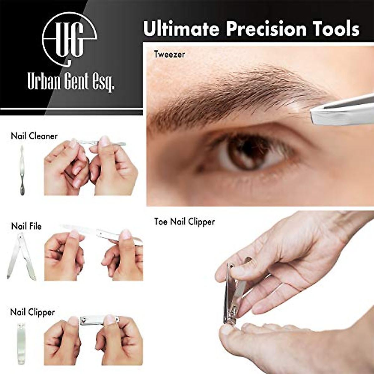 Urban Gent Esq. Ear and Nose Hair Trimmer Beard 8 Piece Mens Grooming Kit