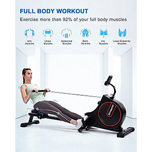 ECHANFIT Rowing Machine Folding Rower with 16 Levels Magnetic Resistance and Adjustable Console Angle for Home Use