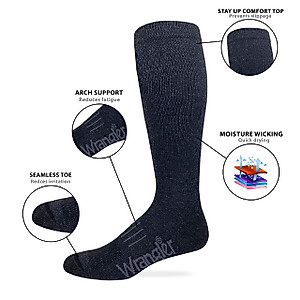 Wrangler Mens Ultra Dri Seamless Toe Western Boot Socks 3 Pair Pack (Charcoal, l)