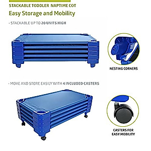 Pearington Stackable Toddler Naptime Cot, Blue (Set of 5)