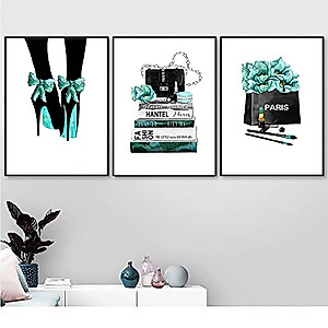 YOWOCAL Fashion Woman Wall Art Canvas Print Poster,8"x12" perfume Handbags High Heels With Flowers Drawing Decor for Living Room Bedroom Girls Dorm Make Up Room(Set of 4,Unframe)