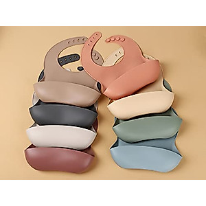 Socub Silicone Baby Bibs, Comfortable Waterproof Silicone Bibs for Baby Girl, BPA Free, with Food Catcher Pocket, Muted, Cream
