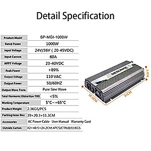 KRXNY 1000W Grid Tie Inverter 20-45V DC Input 110V AC Output Stackable MPPT Pure Sine Wave Solar Power for 24V 30V 36V Solar Panel