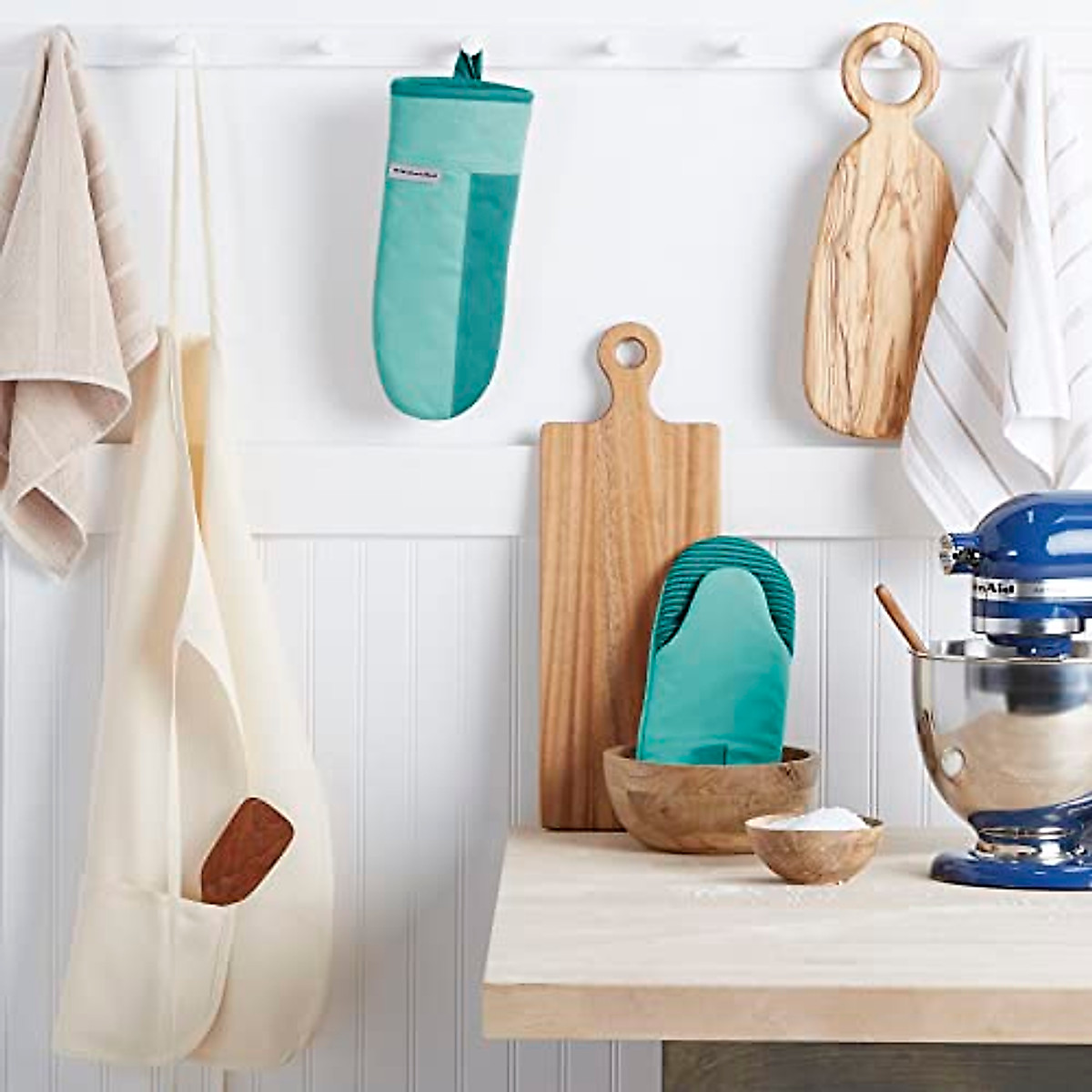 KitchenAid Beacon Two-Tone Oven Mitt 2-Pack Set, 5.75"x13", Aqua Sky