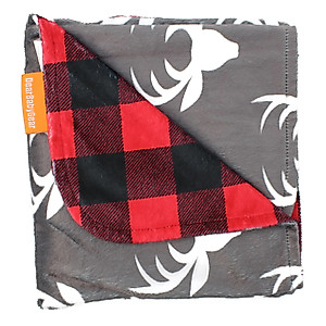 Dear Baby Gear Deluxe Soft Baby Blankets for Newborn Girls & Boys - Cute Infant Blanket, Nice Nursery Blankets, Double Layer Toddler Blanket - Deer Antlers Red & Black Buffalo Plaid (30" x 40")