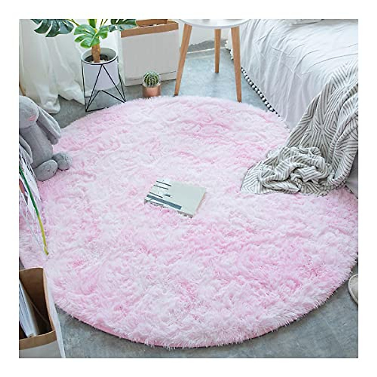 ECYC Ltd Fluffy Faux Fur Round Rugs Fuzzy Plush Area Rug Non Slip Shaggy Bedroom Carpet Soft Circle Rug Indoor Area Rugs Fluffy Pet Mat for Bedroom Kids Room Living Room Home Decor, 3.3 x 3.3 Feet