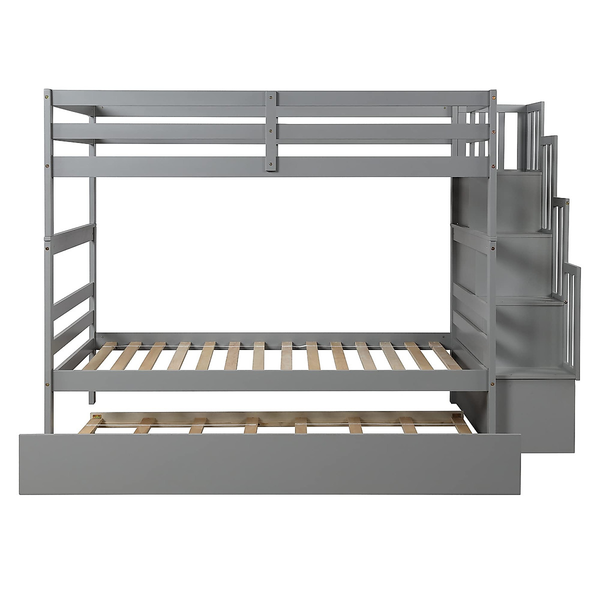 Harper & Bright Designs Stairway Bunk Bed Twin Over Twin with Trundle,Detachable Bunk Beds Twin Over Twin with Stairs,Wood Twin Bunk Beds with Storage Shelves for Kids Teens Girls Boys, Grey