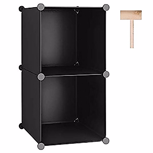 C&AHOME Cube Storage, 2-Cube Organizer Units, Plastic Closet Storage Shelves, DIY Book Shelf, Modular Bookcase, Cabinet Ideal for Bedroom, Living Room, Home Office, 12.4" L x 12.4" W x 24.8" H Black