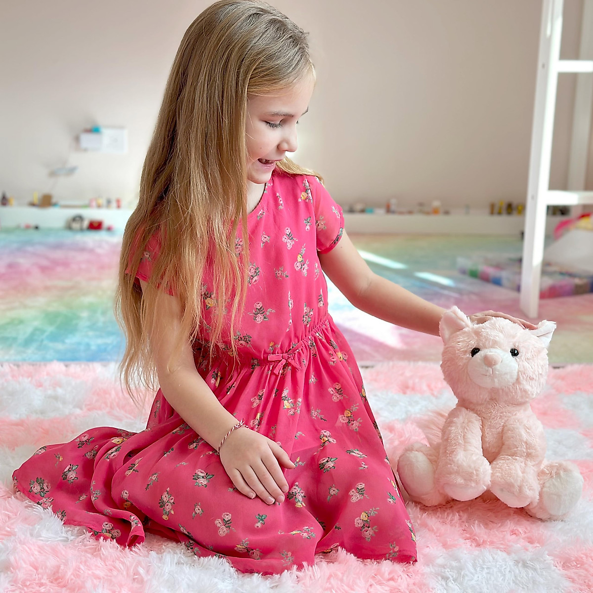Laila and Lainey Cat Stuffed Animal - Cat Gifts for Girls Ages 0 1 2 3 4 5 6 7 8 Years, Pink Stuffed Animal