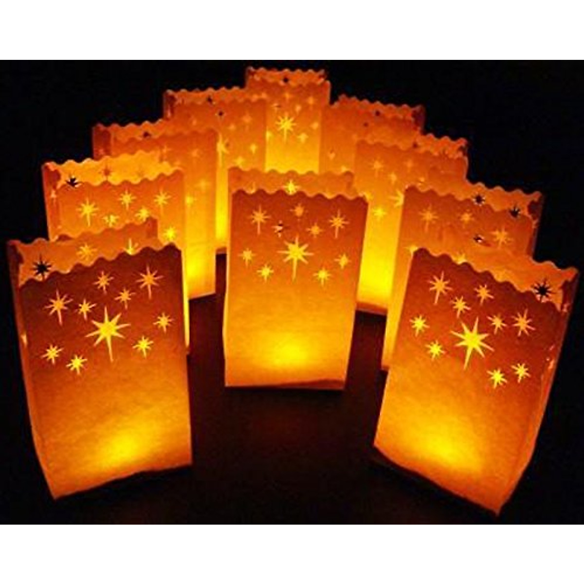 Since White Luminary Bags - 20 Count - Stars Design - Wedding, Reception, Party and Event Decor - Flame Resistant Paper - Luminaria (Stars)