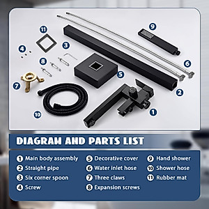 FAHKNS Matte Black Freestanding Bathtub Faucet Bathtub Filler Floor Standing Bathtub Faucet Single Handle Brass Faucet High Flow Shower Faucet with Hand Shower, Rust-proof Surface