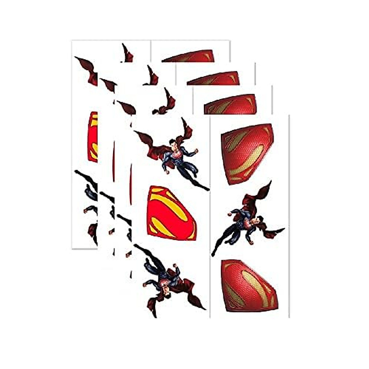 Superman Birthday Party Supplies Bundle includes Plates, Cups, Napkins, Table Cover, Invitations, Thank You Notes, Cape, Hanging Decoration, Centerpiece, Tattoo