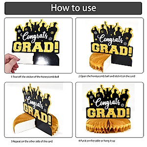 2024 Graduation Party Decorations - Black Gold Class of 2024 Graduation Party Decor Honeycomb Centerpieces for Tables Congratulate for 2024 Congrats Grad Party Supplies 8 Pcs