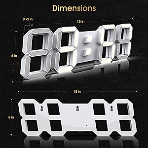 EDUP HOME 15" Large 3D LED Digital Wall Alarm Clock with Remote Control, LED White Light Nightlight Decor Clocks with Multi-Levels Brightness/Time/Date/Temperature Display, for Kitchen Bedroom Office
