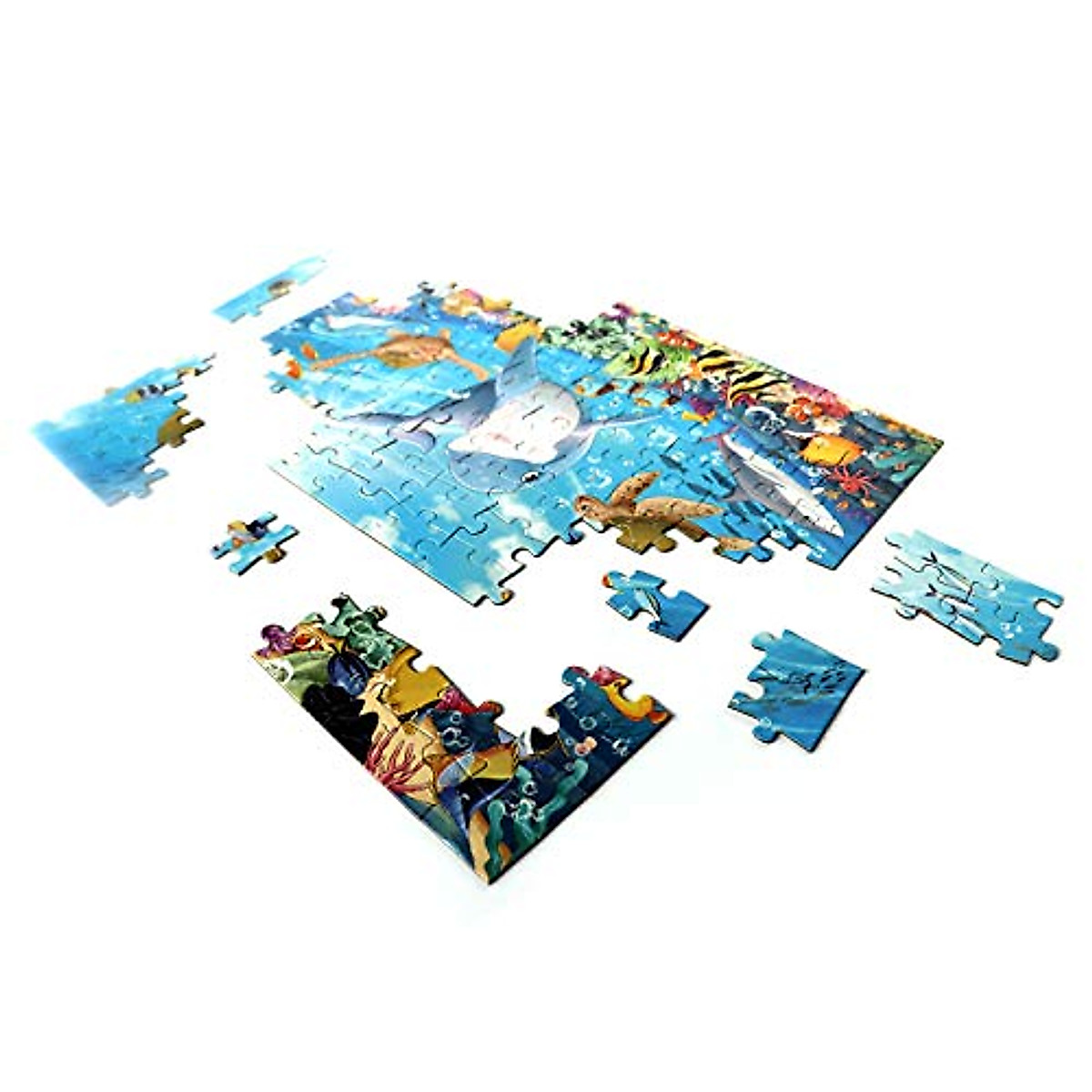 Koyiwa 100 Pieces Jigsaw Puzzles for Kids Ocean World Theme Dolphins Fishes Puzzle Educational Toy for Boys and Girls (15 x 10 inch)