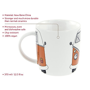 BRISA VW Collection - Volkswagen Large Ceramic Coffee-Tea-Cappuccino Mug Cup in T1 Bus Design (370 ml/12.5 fl oz/Bus Front) (Orange)