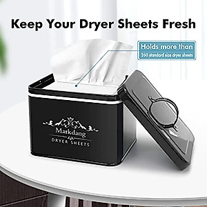 Markdang Dryer Sheet Holder Dispenser with Lid for Laundry Room Organization Modern Farmhouse Metal Magnetic Dryer Sheet Container for Laundry Room Decor and Accessories (Black)