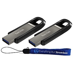 SanDisk Extreme Go 128GB USB 3.2 (2 Pack) Flash Drive for Computer, Laptop (SDCZ810-128G-G46) Type-A Bundle with (1) Everything But Stromboli Lanyard