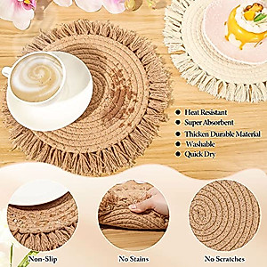 13 Inch Round Cotton Placemat Set of 4 Boho Placemats Table Mats Woven Mandala Tassels Washable Table Placemats for Kitchen Dining Weddings Home Farmhouse Decoration Heat Resistant Circle Place Mat