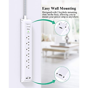 2 Pack Power Strip - 12FT Long Extension Cord, Surge Protector with 6 Outlets and 2 USB Charging Ports, Flat Plug Overload Protection, (1625W/13A/900J), Wall Mount for Home Office and Dorm, ETL Listed