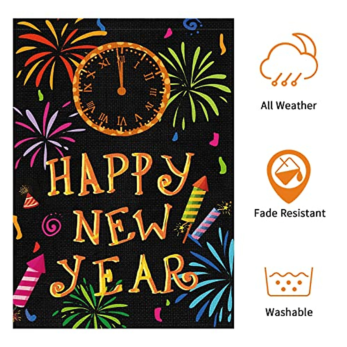 Heyfibro Happy New Year Garden Flag Cheers Celebrate New Year Count Down Yard Flags 12x18 Inch Double Sided Burlap Firework Celebration Banner for Winter Holiday Party Yard Outdoor Decoration(ONLY FLAG)