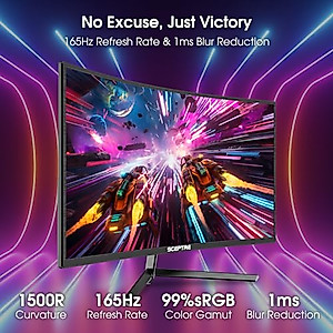 Sceptre 24-inch Curved Gaming Monitor 1080p up to 165Hz DisplayPort HDMI 99% sRGB, AMD FreeSync Build-in Speakers Machine Black (C248B-FWT168)