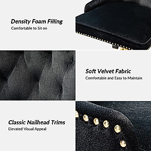 TINA'S HOME Velvet Armless Office Chair with Gold Base & Nailhead Trim, Modern Tufted Upholstered Desk Armchair Swivel Adjustable, Cute Wingback Computer Task Vanity Chair for Women, Black