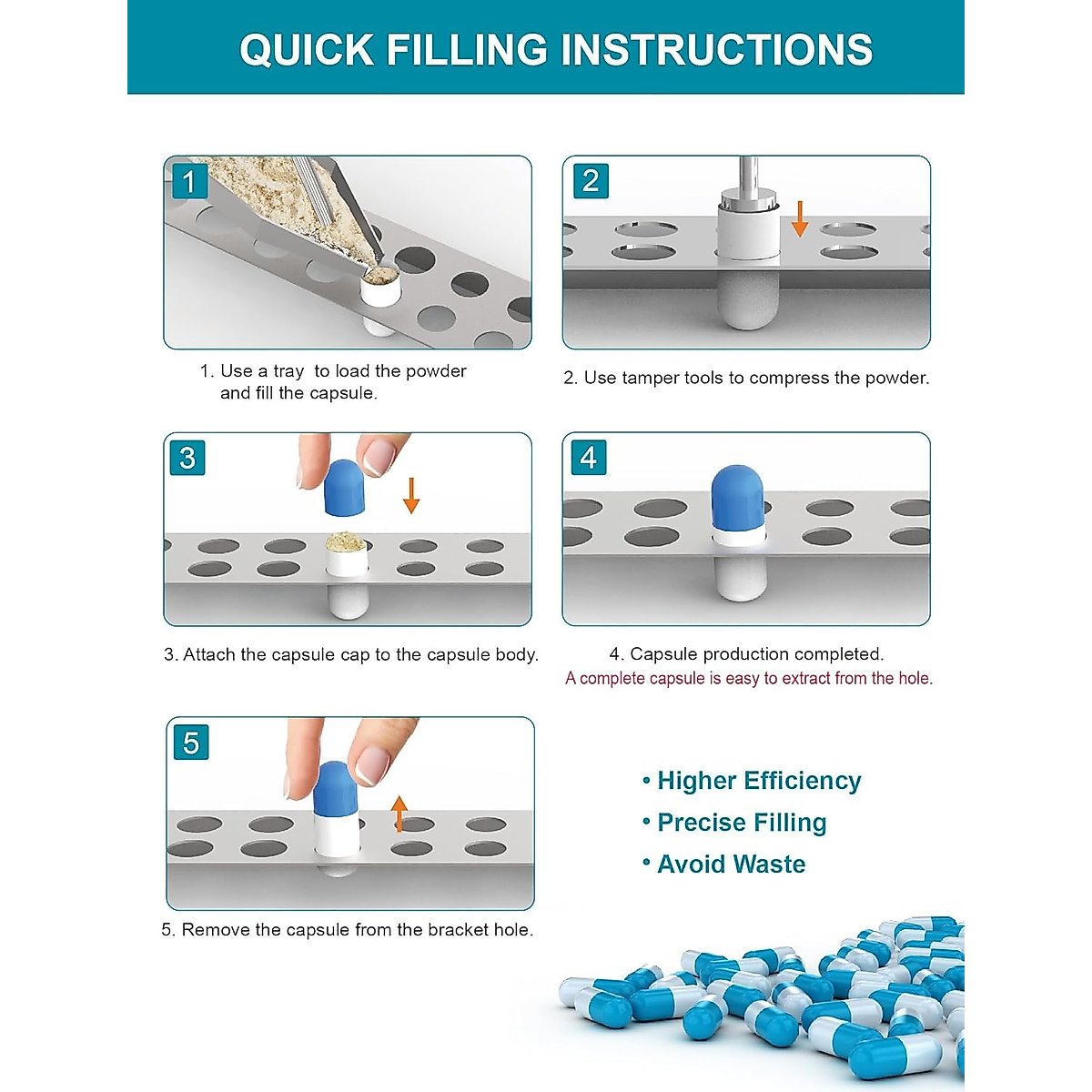 Capsule Filling Machine Kit – Pill Filler Tray Tools for Quickly Maker Empty Gel Capsules All Size 000 00 0 1 2 3 4 5, Lab Spoons Spatula Scoops Tool (13Pcs Plus)