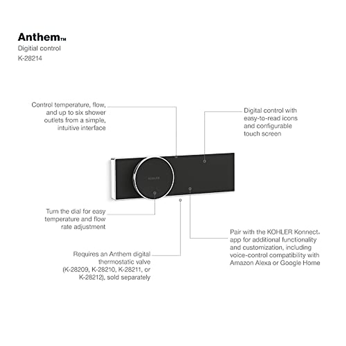 KOHLER 28214-BN Anthem Recessed Mechanical Thermostatic Valve, Brushed Nickel