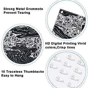 Livole Moon Star Prints Wall Art, 5 Piece Frameless Black White Fresco Wall Paintings, Mountain and Clouds Picture Print with 10 Nails for Room