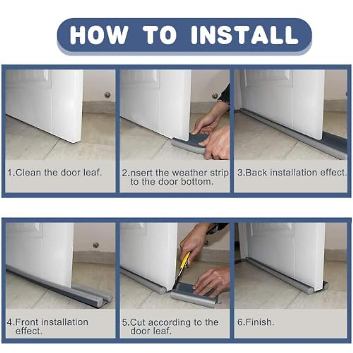 SYIPO Door Draft Stopper Adjustable 37", Twin Door Draft Blocker Cuttable & Washable, Draft Door Stopper Energy Saving Door Weather Stripping Reduce Noise Window Breeze Blocker Door Sweeps, White