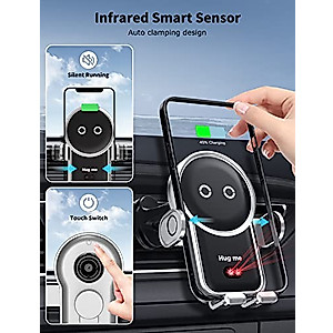 BENBOAR Car Wireless Charger Holder, [Hug me] Astronaut Car Phone Holder Mount, 15W Charging Smart Sensor Auto-Clamping Phone Mount for Car Air Vent for iPhone Samsung Google LG etc Smartphone, Silver