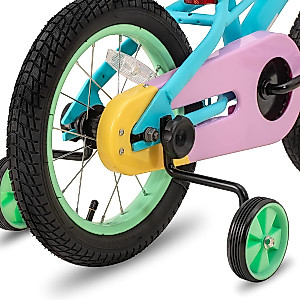 JOYSTAR 14 Inch Kids Bike for 3 4 5 Years Girls 14" Toddler Girl Bicycle with Training Wheels and Coaster Brake for 3-5 Years Kids 85% Assembled Macarons
