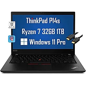 Lenovo ThinkPad P14s 14" FHD Touchscreen (AMD 8-core Ryzen 7 Pro 5850U, 32GB RAM, 1TB PCIe SSD) Mobile Workstation Laptop, Fingerprint Reader, Wi-Fi 6, Webcam, IST Computer HDMI, Windows 11 Pro