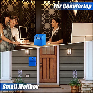 KYODOLED Suggestion Box with Lock and 50 Free Suggestion Cards, Metal Wall Mounted Ballot Box, Donation and Collection Key Drop Box with Slot & 2 Keys, 8.5H x 5.9W x 7.3L Inch, Blue