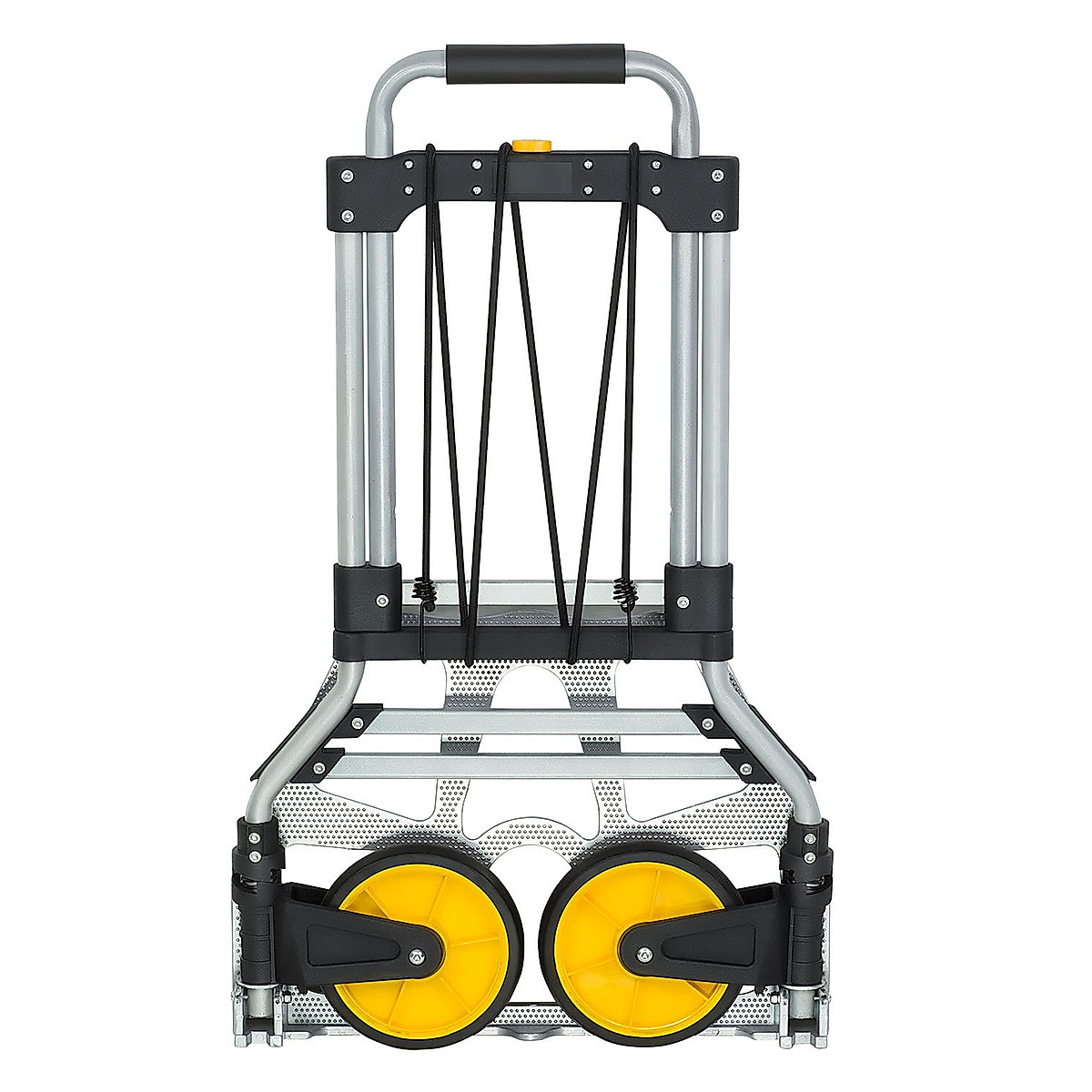 Mount-It! Folding Hand Truck and Dolly, 264 Lb Capacity Heavy-Duty Luggage Trolley Cart with Telescoping Handle and Rubber Wheels, Silver, Black, Yellow