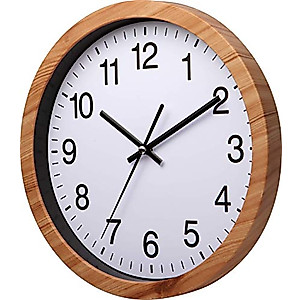 NUOVO 10 Inch Wooden Round Wall Clock Silent & Non-Ticking Retro Wall Clock Operated for Living Room Bedroom Kitchen(26 cm/ 10")